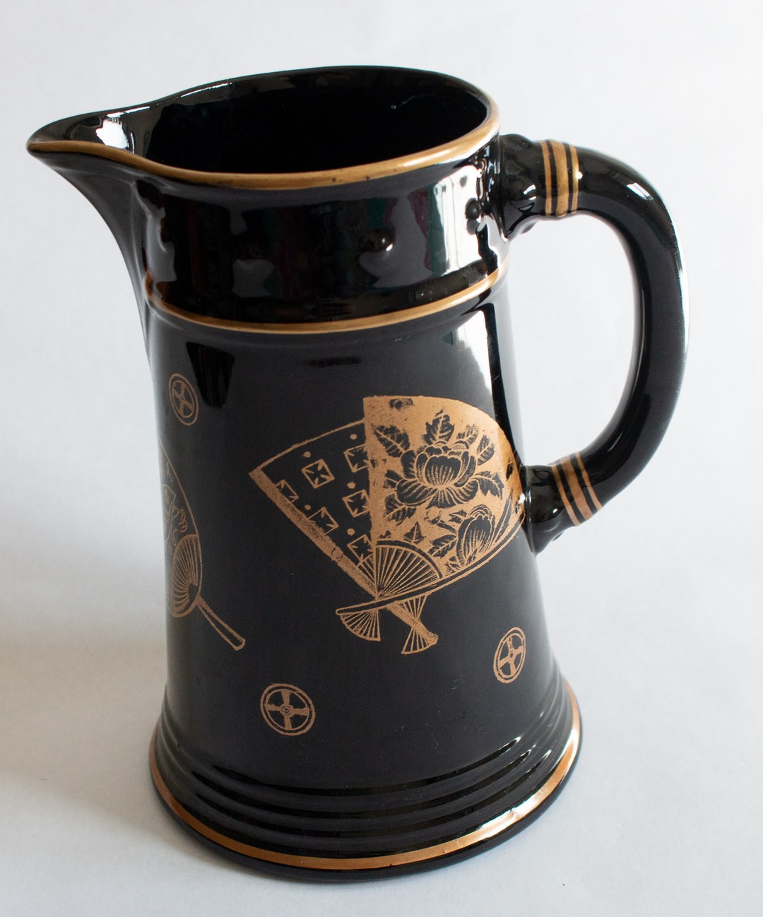 Antique Jackfield Type Black and Gold Jug, Vintage Black Jugs, Black ...