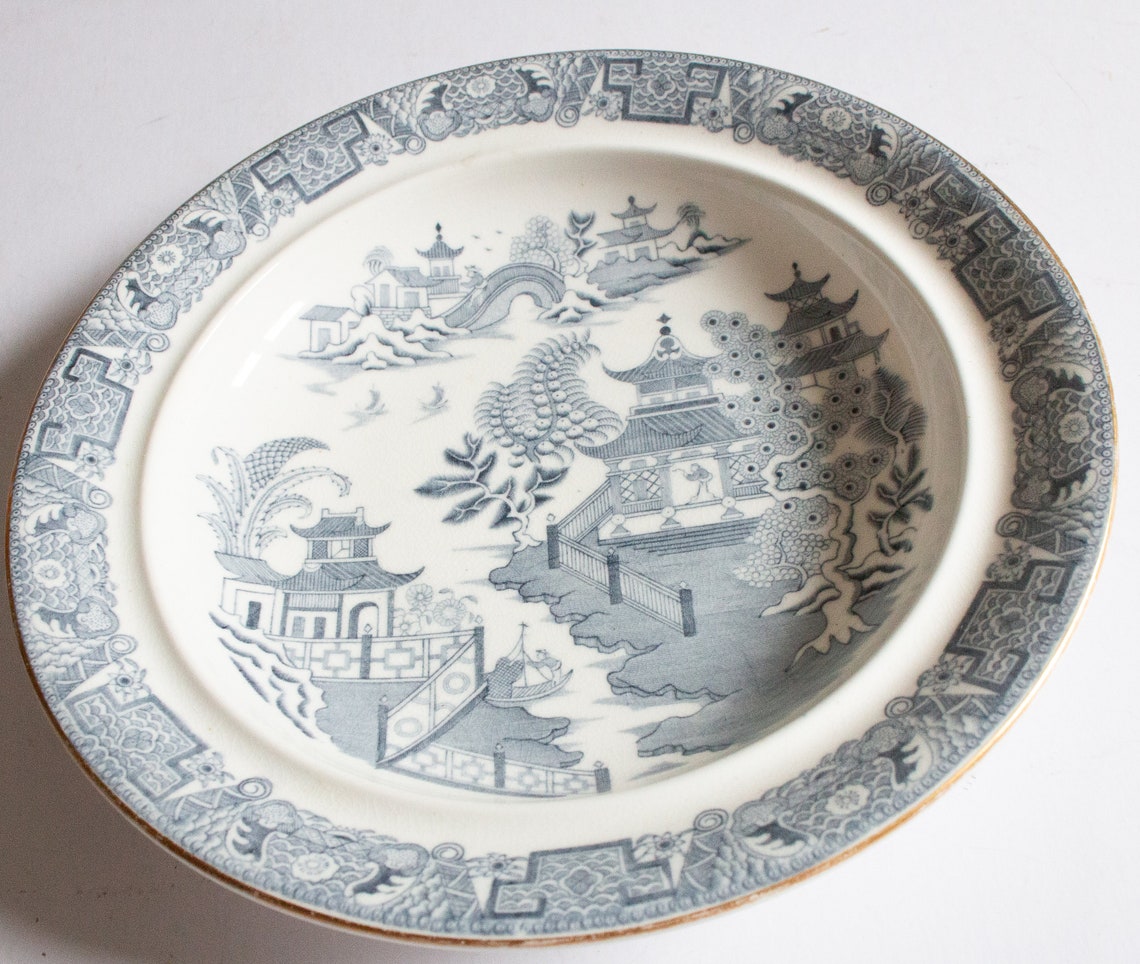 Base per zuppiera antica Royal Worcester Willow Pattern blu e bianco, o ...
