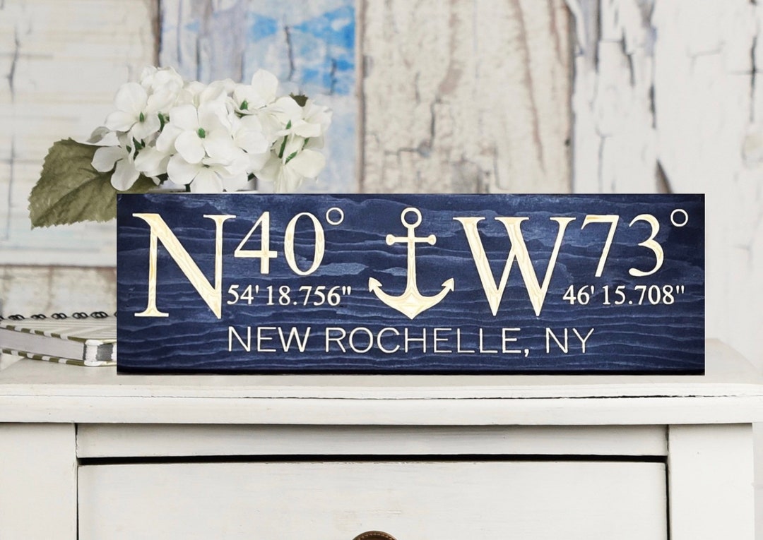 Custom Coordinates Sign With Anchor - CNC Carved Latitude Longitude ...