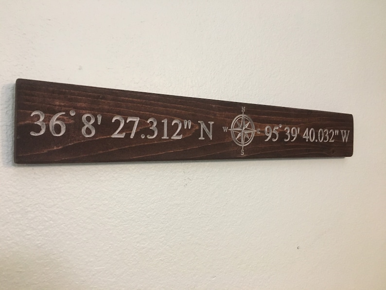 Personalized Coordinates With Compass Rose - Custom CNC Carved Sign - Etsy