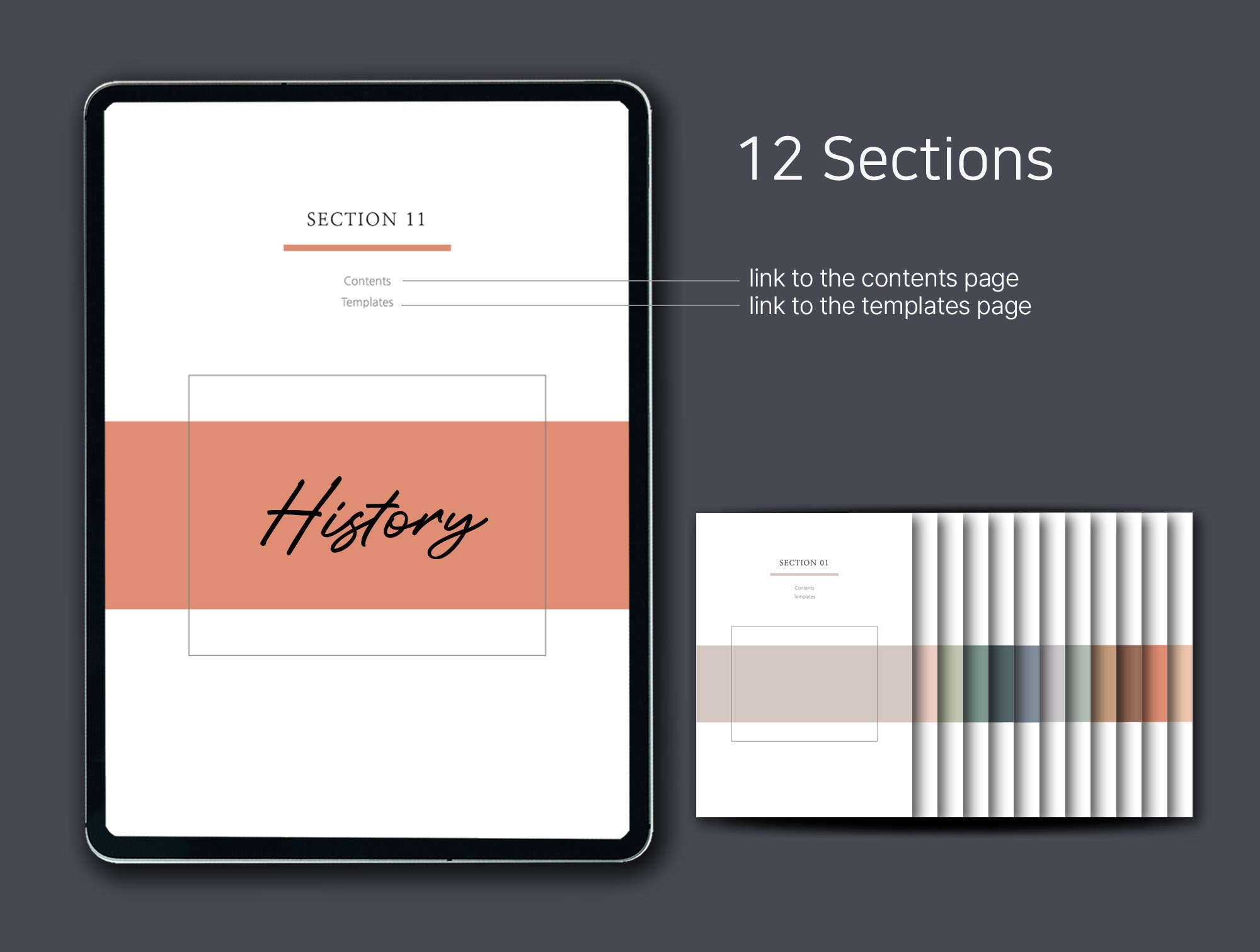 12 Sections Digital Notebook 12 Tab Hyperlinked Goodnotes Notebook ...