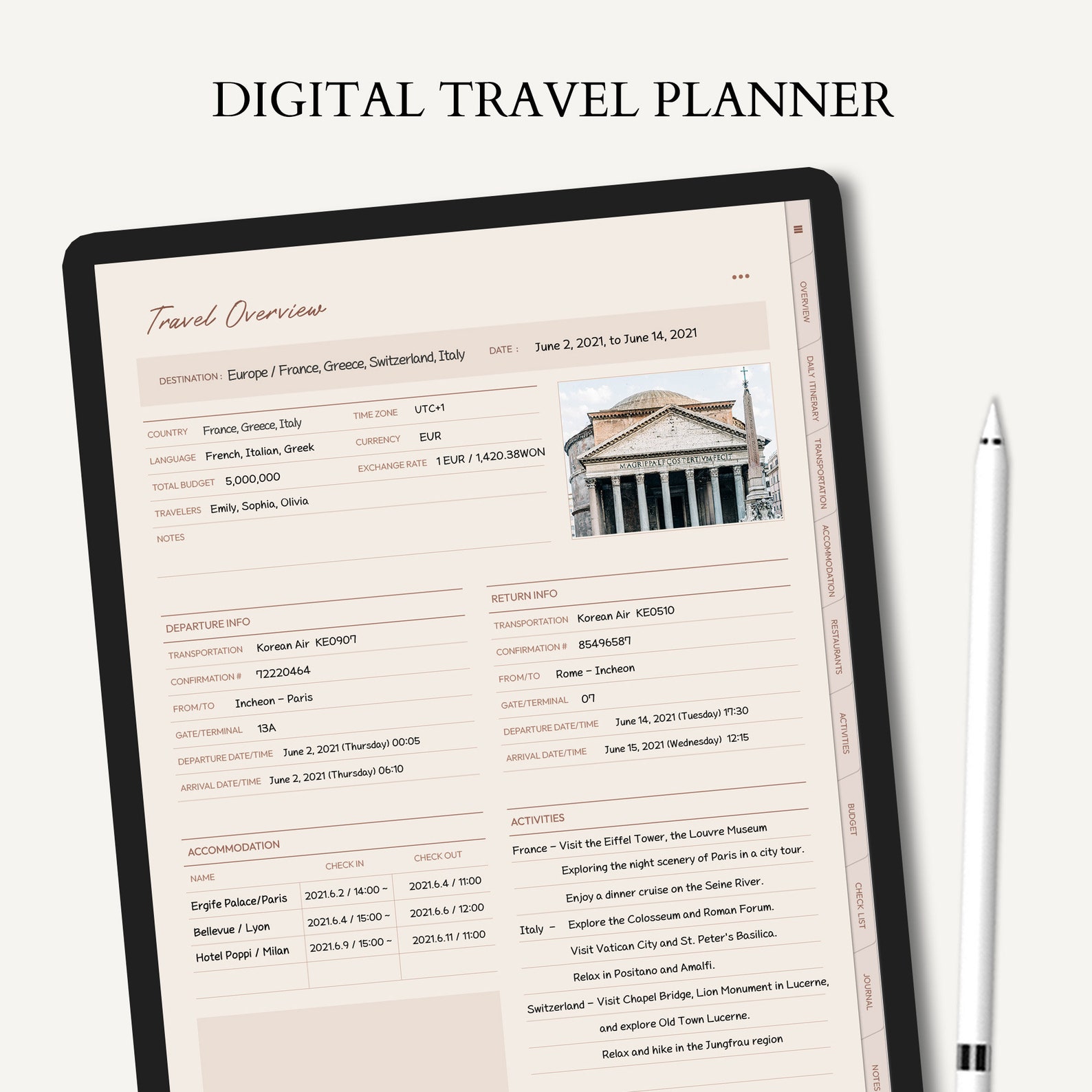 Digital Travel Planner, Goodnotes Travel Planner, Travel Itinerary ...