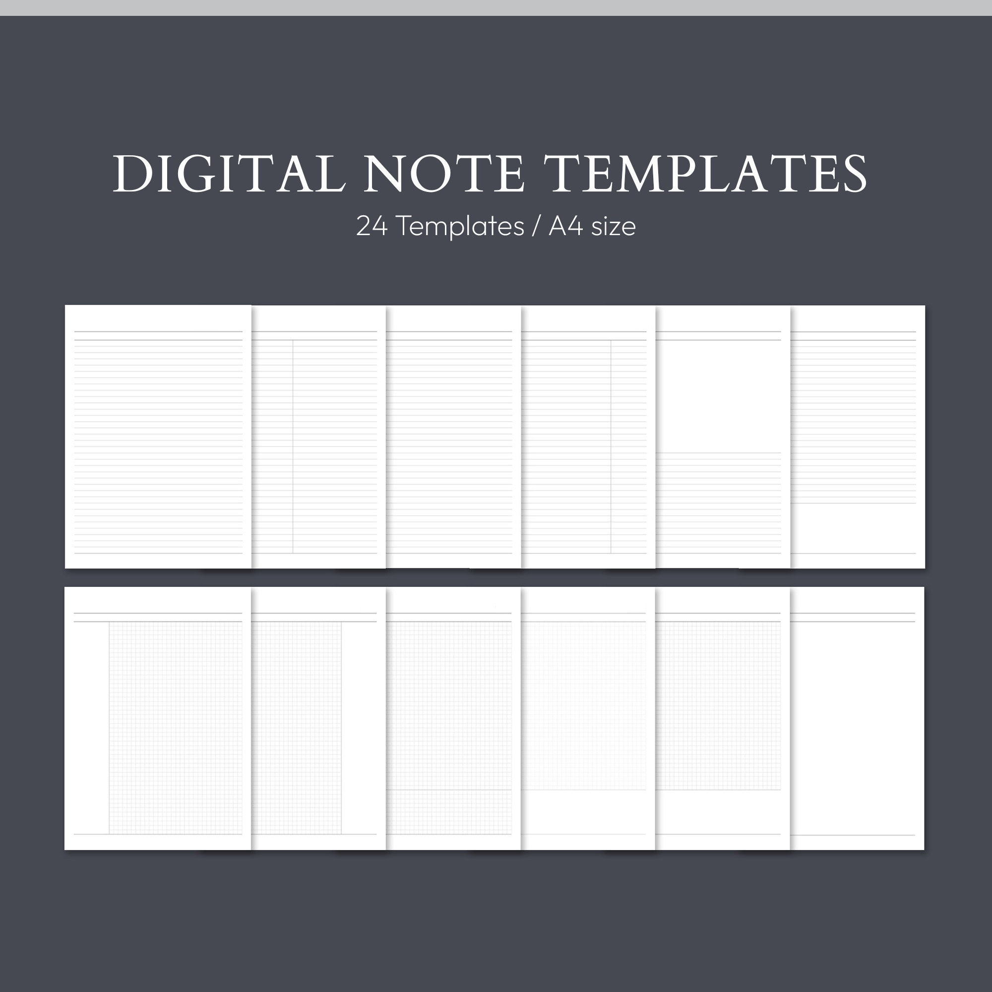 24 Digital Note Taking Paper Template for Goodnotes Notability A4 ...