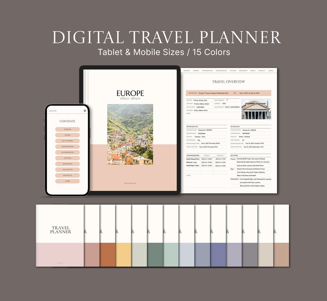 Digital Travel Planner: Itinerary Templates (tablet & Mobile) for ...