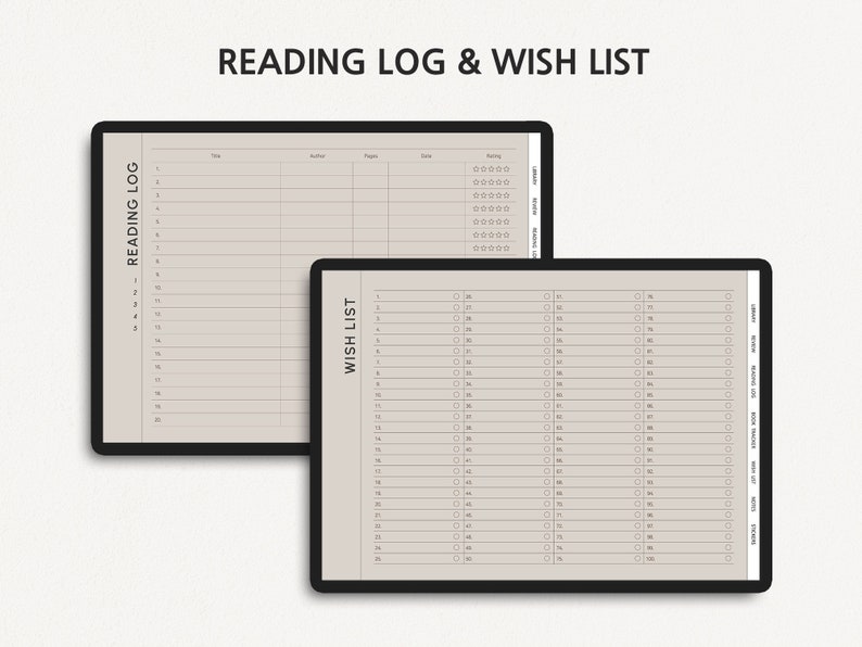 Digital Reading Journal for 100 Books - Beige / Book Review / Book ...