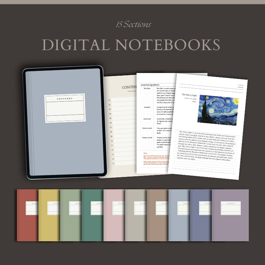 Digital Notebooks : 10 Colors, 15 Sections for Goodnotes & Notability ...