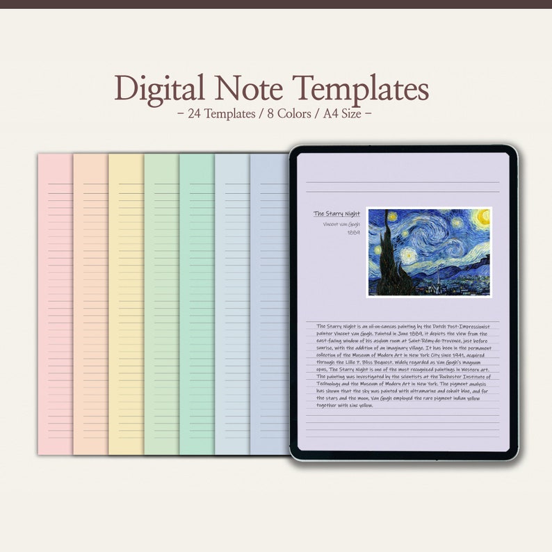 Digital Note Templates for Goodnotes Notability 8 Pastel Colors 24 ...