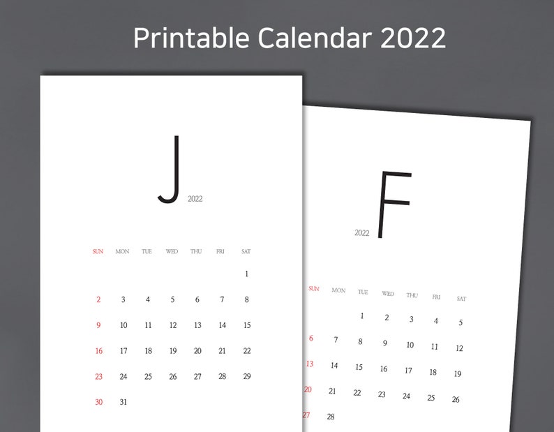 2022 Printable Calendar / Portrait Calendar / Minimalist White | Etsy