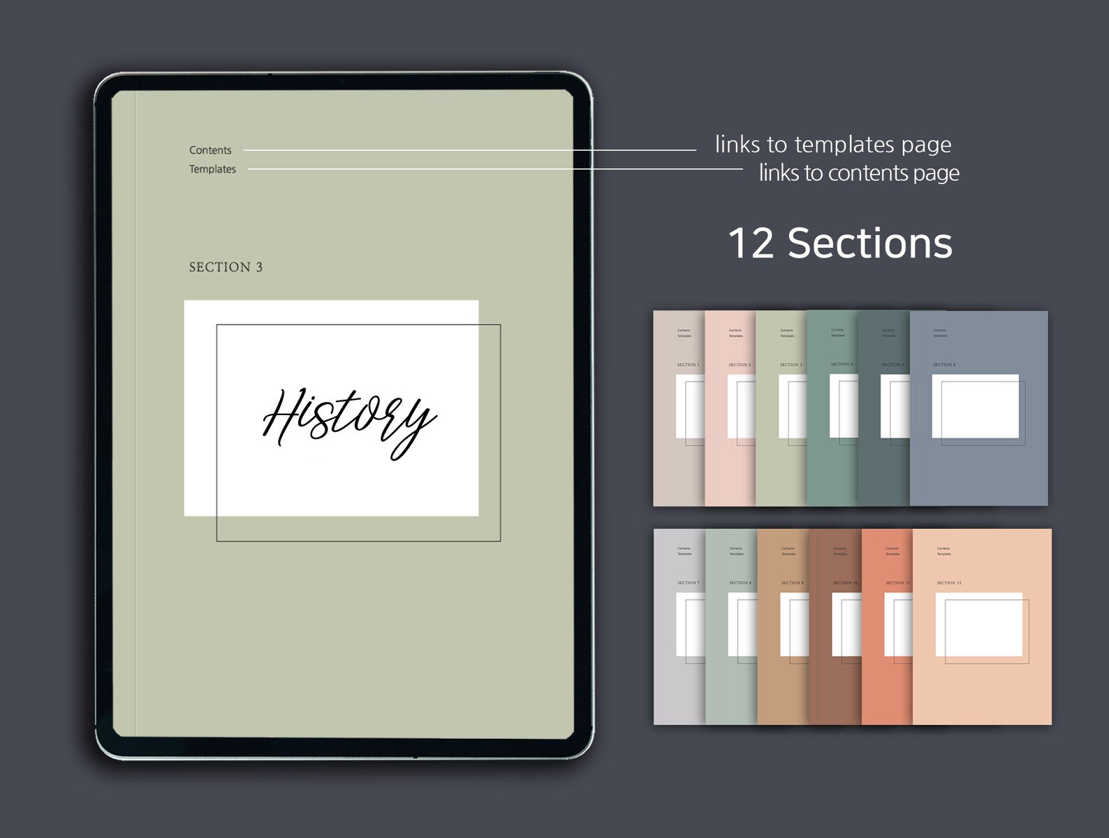 12 Sections Digital Notebook Hyperlinked Goodnotes Notebook - Etsy