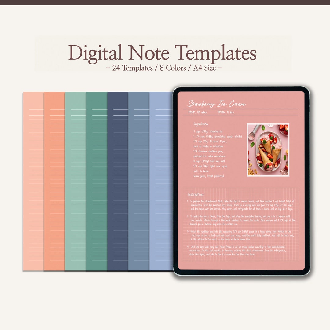 Digital Note Templates A4 Notetaking Pages, 8 Summer Colors for ...