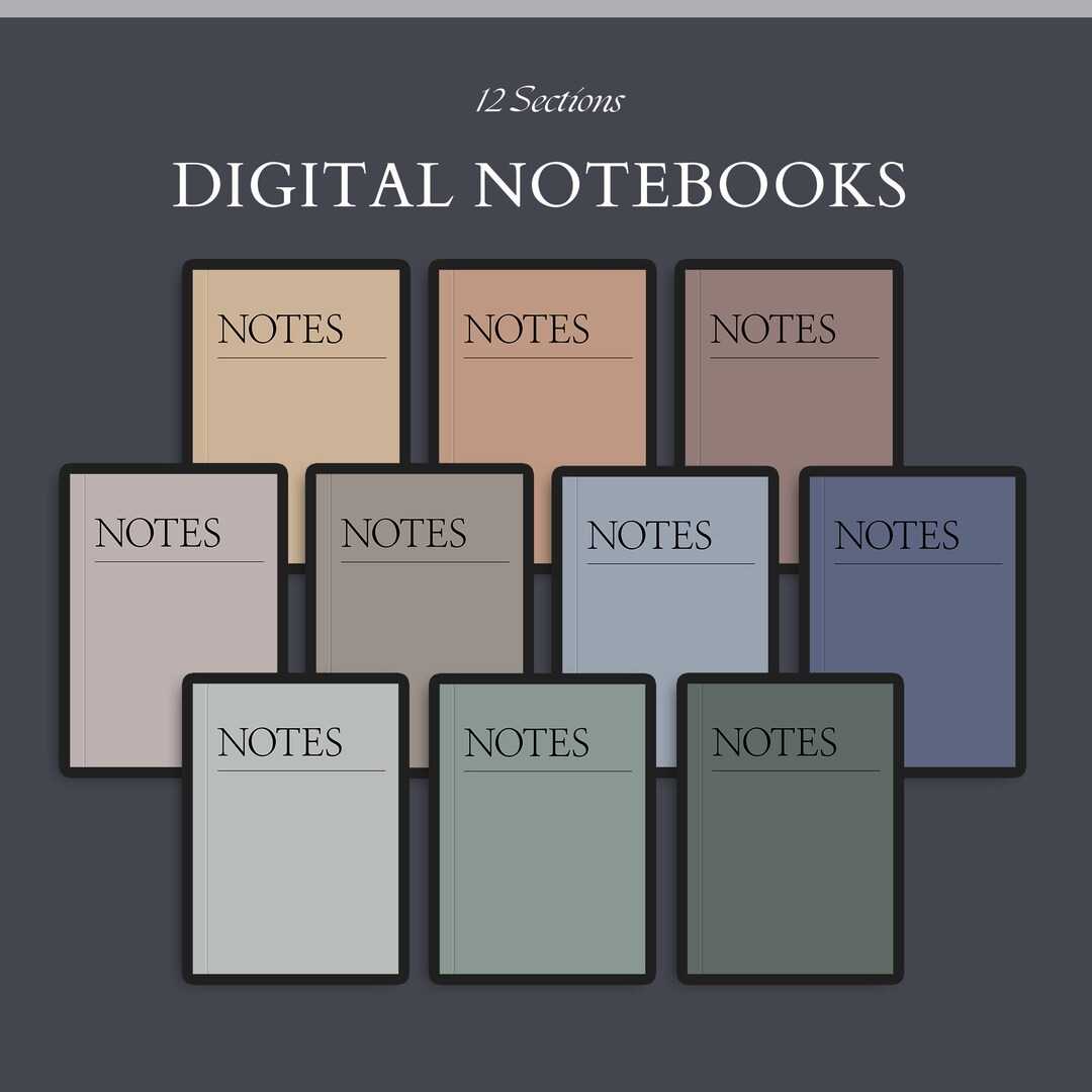 10 Digital Notebooks: 12-section Hyperlinked Templates in Green, Blue ...