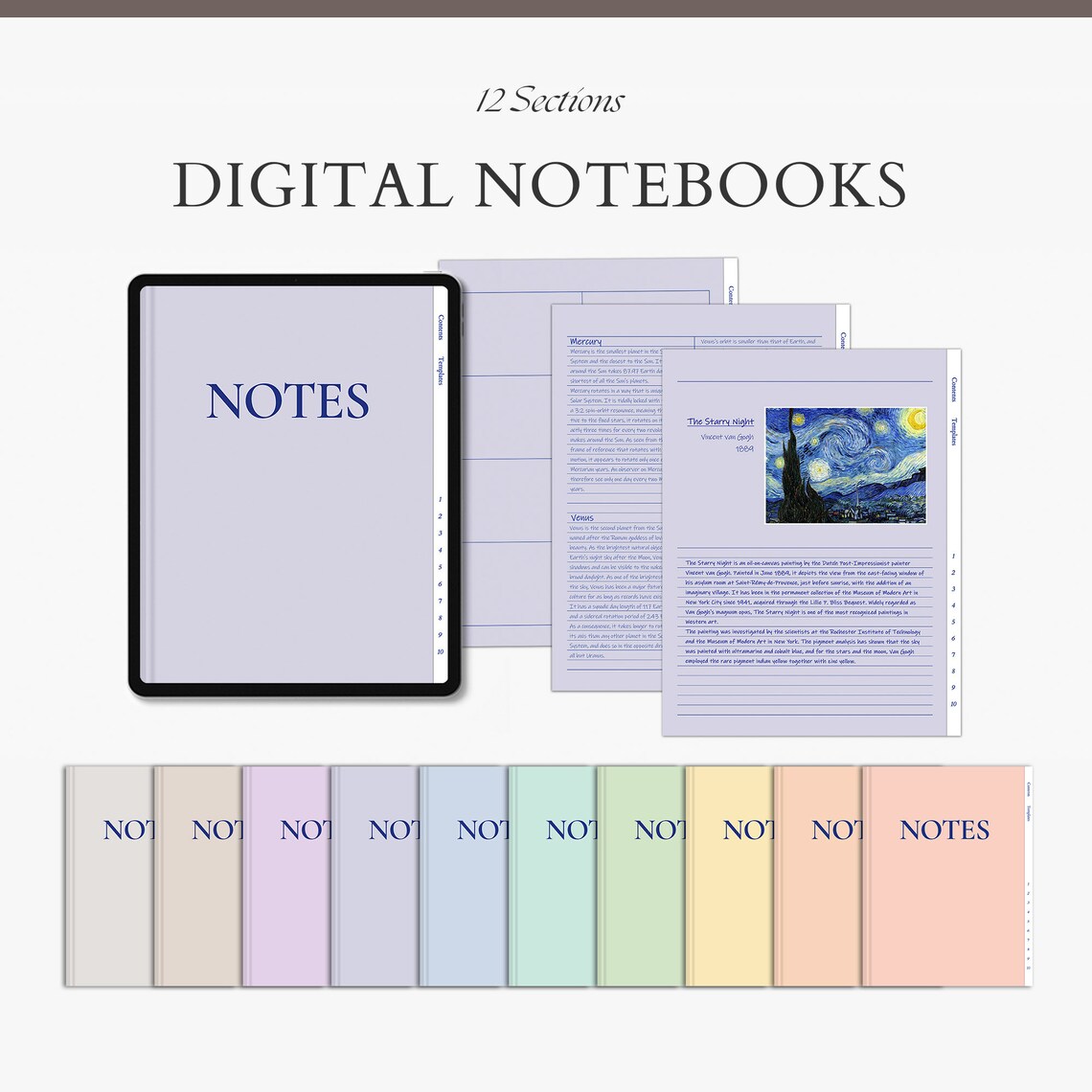 Digital Notebook 10 Colors / 10 Sections / 24 Note Templates ...