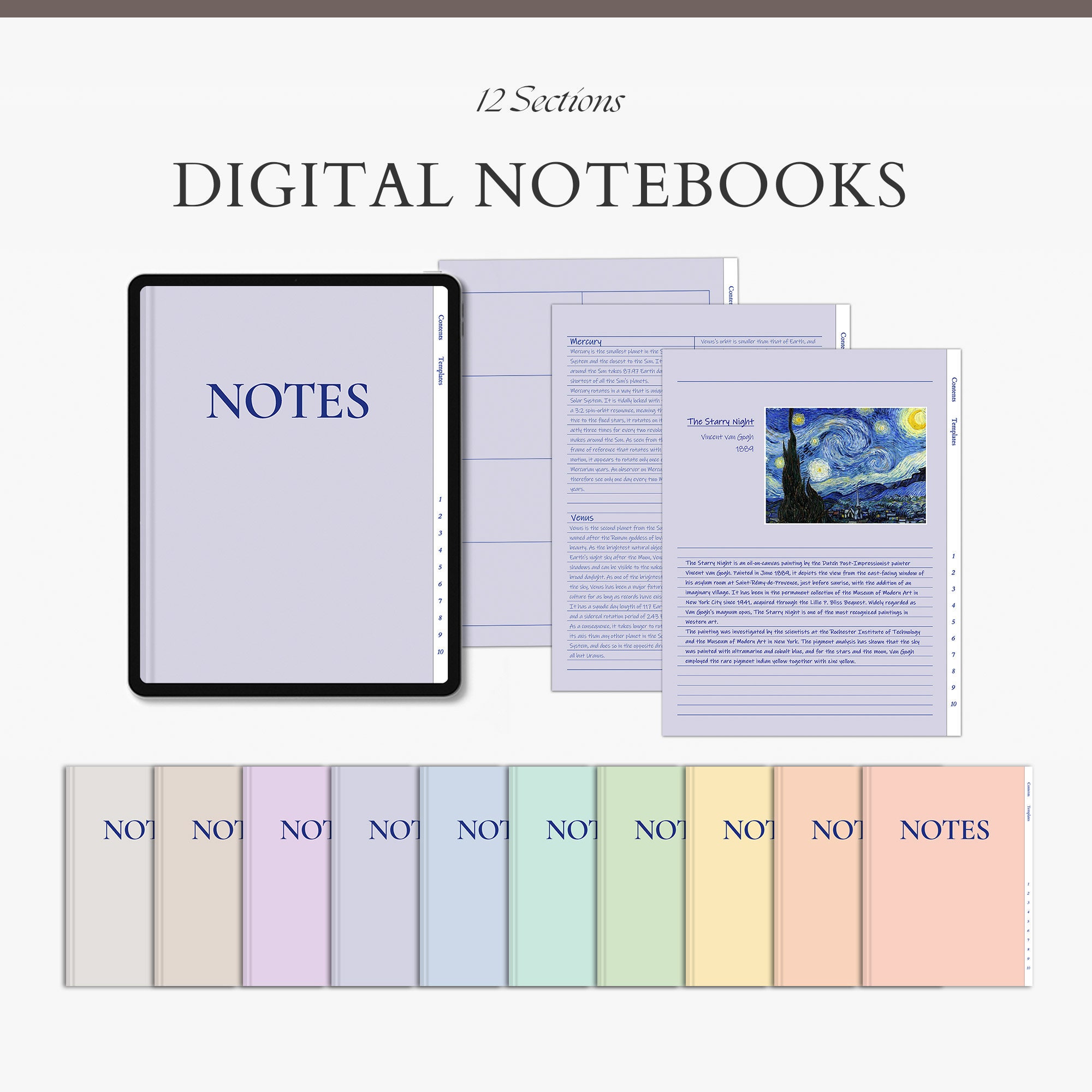 Digital Notebook 10 Colors / 10 Sections / 24 Note Templates ...
