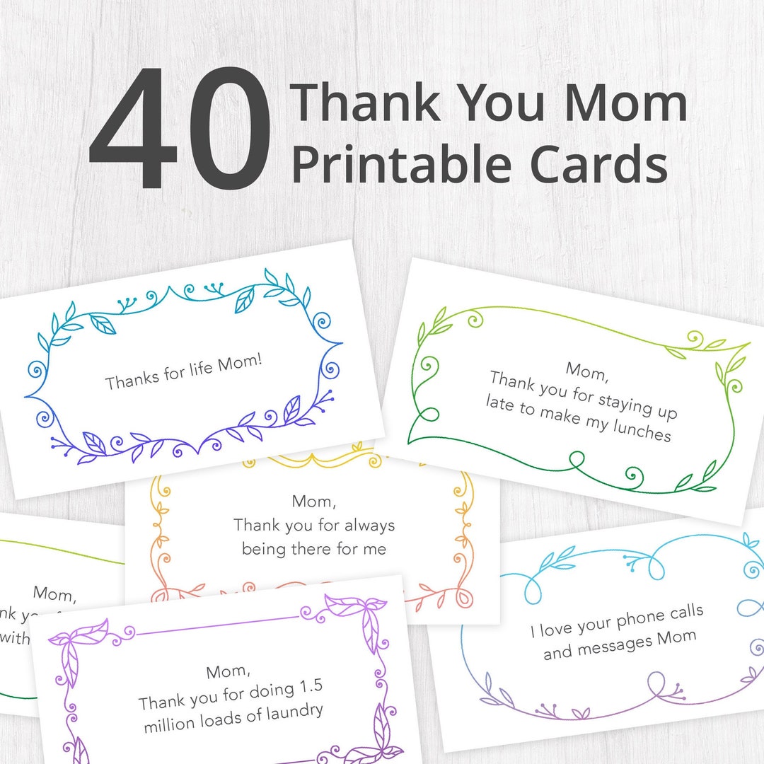 Thank You Mom Printable Cards (set of 40) - Mother's Day Gift - Etsy