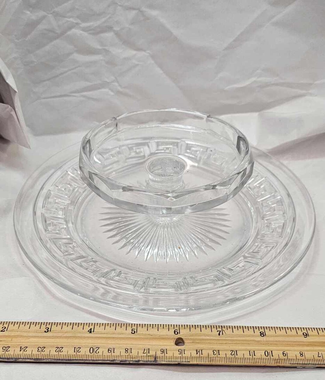 Heisey Greek Key Glass One Piece Cheese Cracker Caviar Clear Serving ...