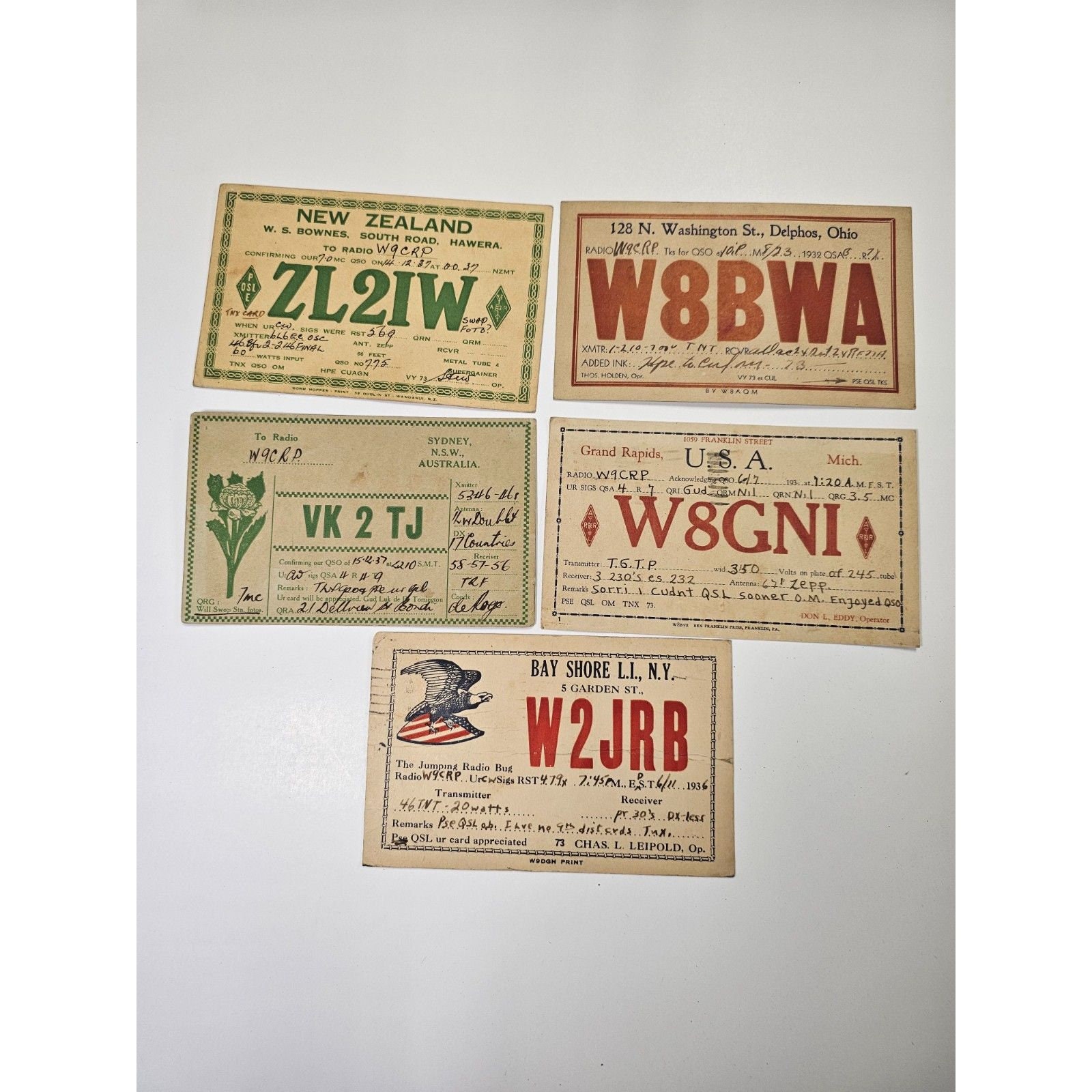 Lot QSL HAM Radio Cards 1930s Cb Shortwave 5 Postcard Vintage Australia ...
