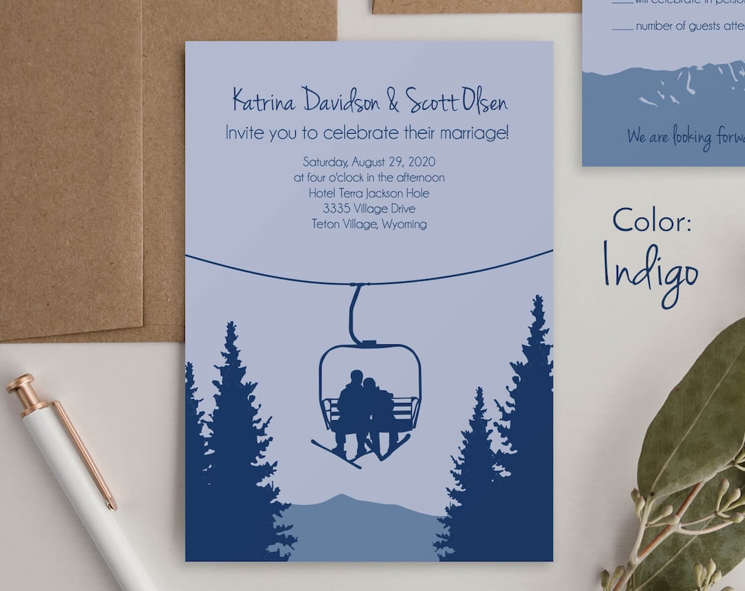 Ski Wedding Invitation Template, Chair Lift Invites, Mountain Wedding ...