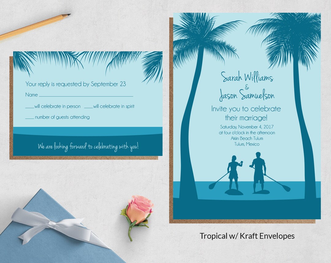 Beach Wedding Invitation Template Destination Wedding Invitation Sets ...