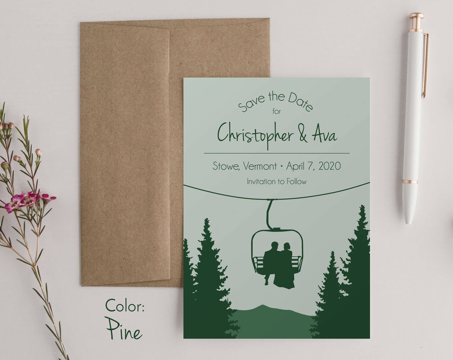 Ski Save the Date Card Template Mountain Wedding Save the - Etsy