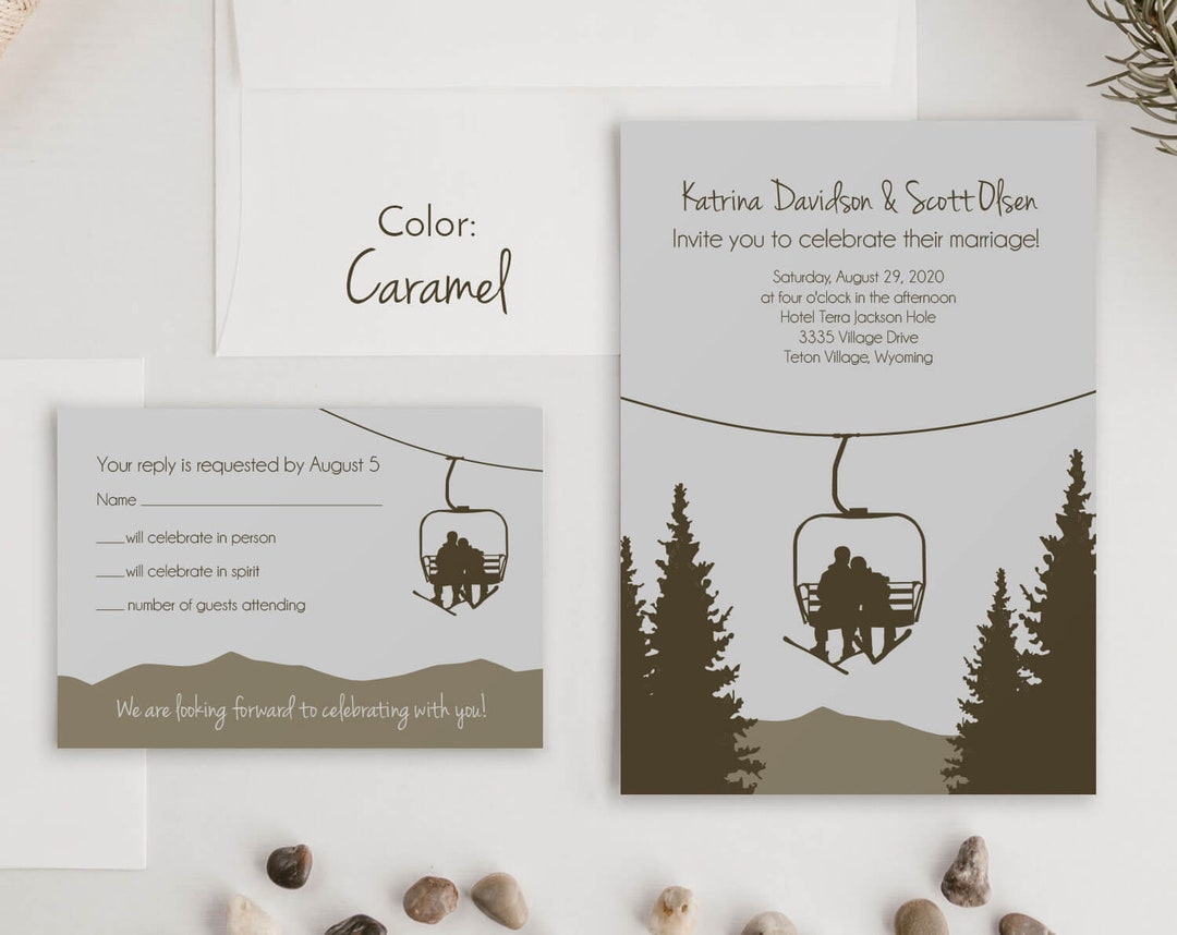 Skiing Wedding Invitation Template Winter Wedding Invites - Etsy