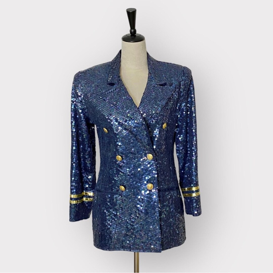 Lew Magram Vintage Sequin Nautical Blazer Navy - Etsy