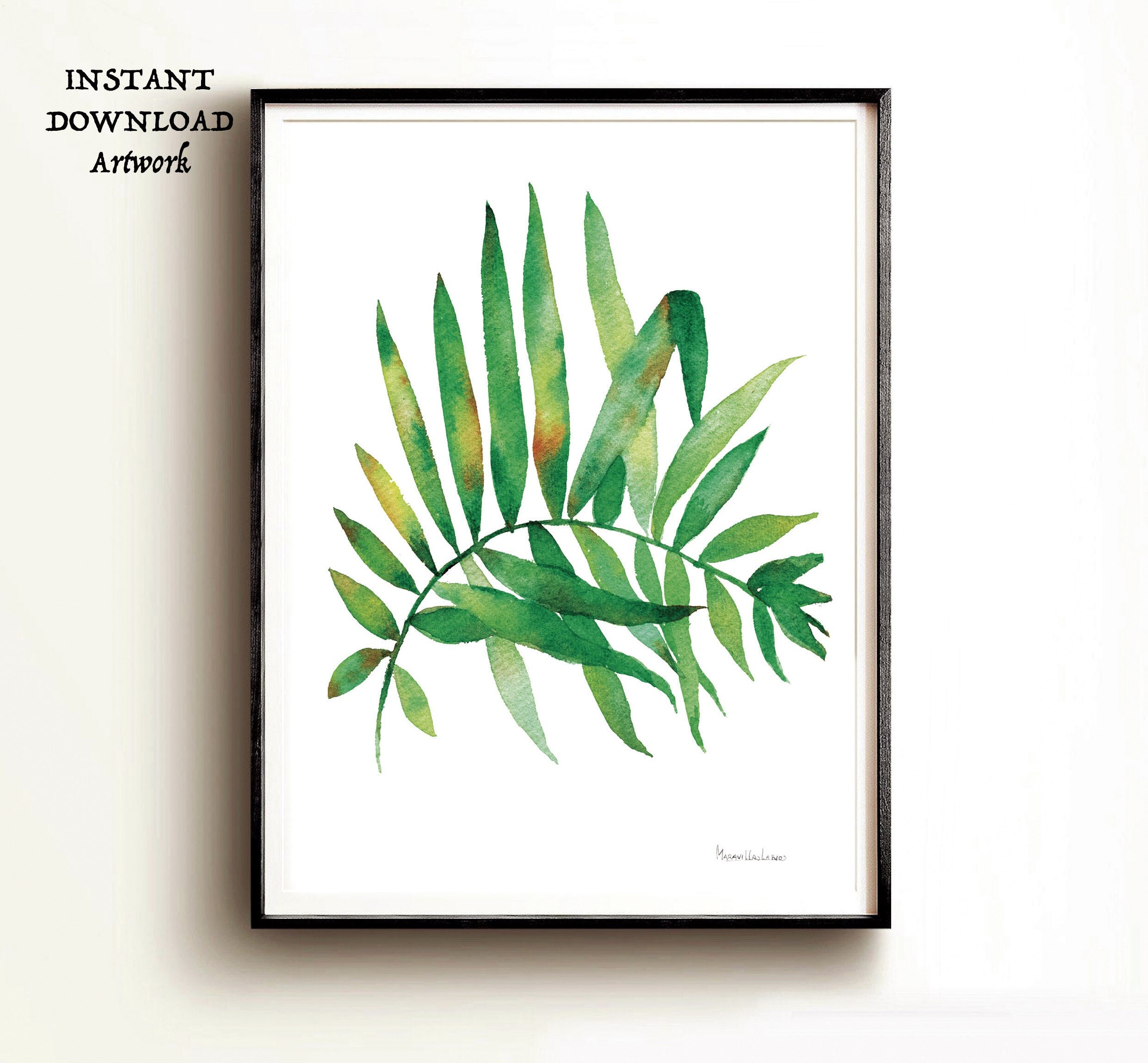 Palm Leaf Printable, Green and Yellow Wall Art, Palm Leaf Print, Palm ...