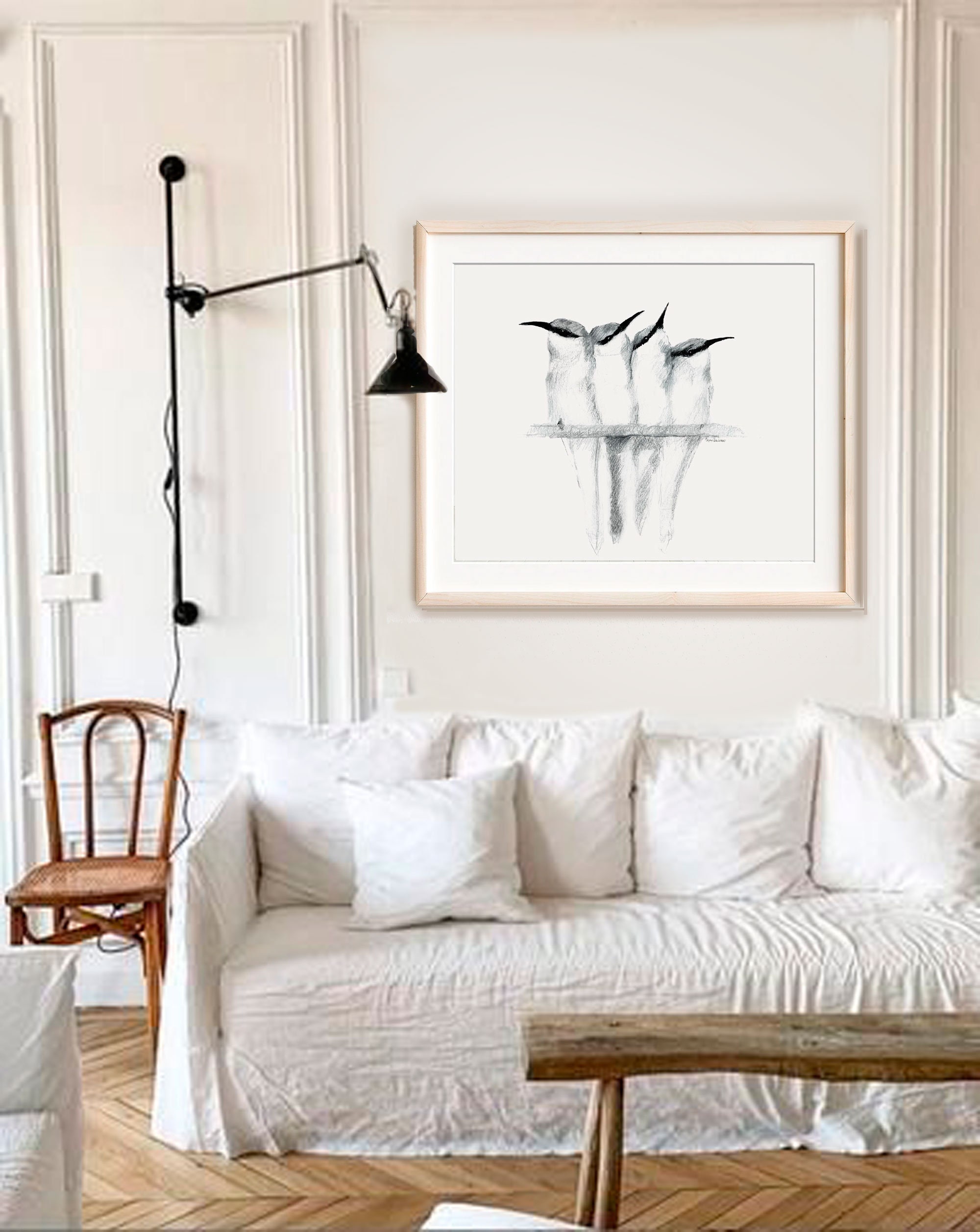 PRINTABLE Birds Original Pencil Sketch Drawing Wall Art,gray Black ...