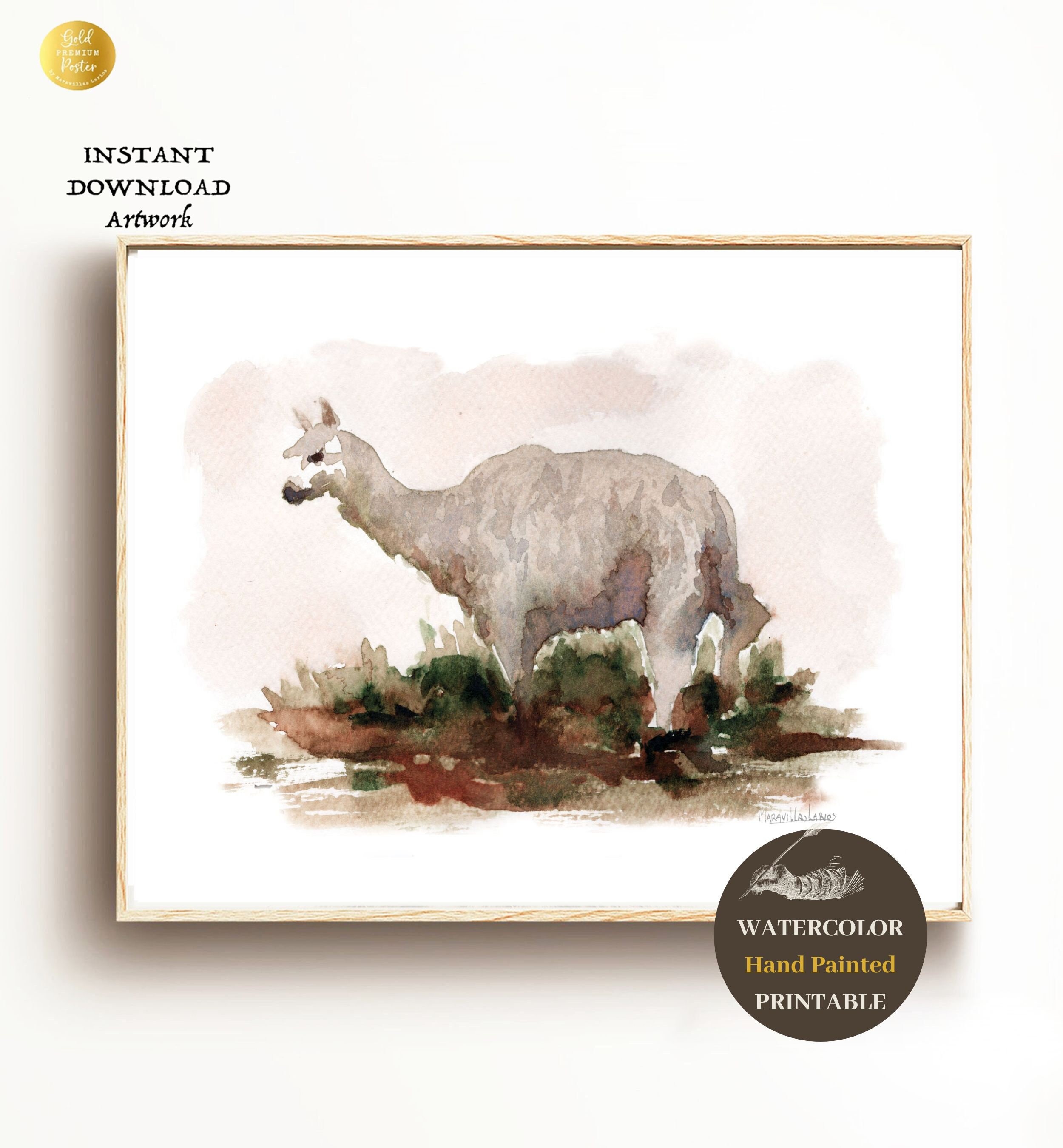 LLAMA Watercolor PRINT Nursery Water Color Llama Print PRINTABLE Alpaca ...