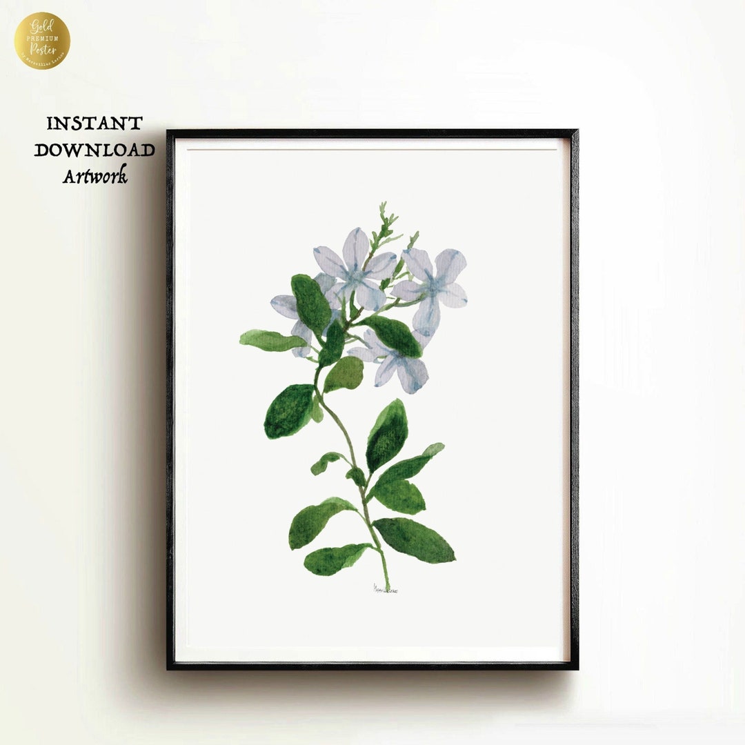 Blue Botanical Print PRINTABLE, Sky Blue Flower Watercolor Paintings ...