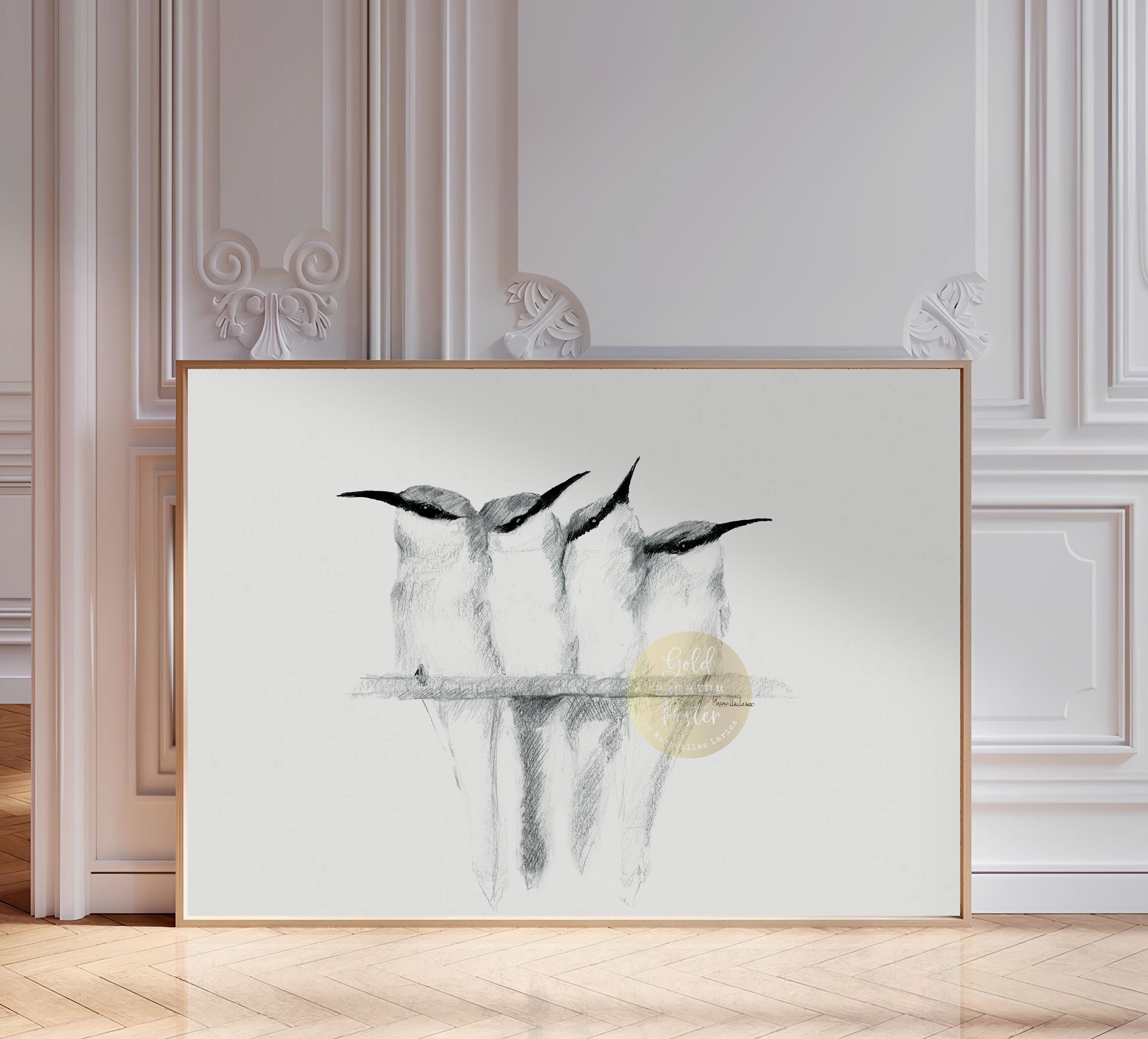 PRINTABLE Birds Art Drawing Download Wall Art Digital Bird Black White ...
