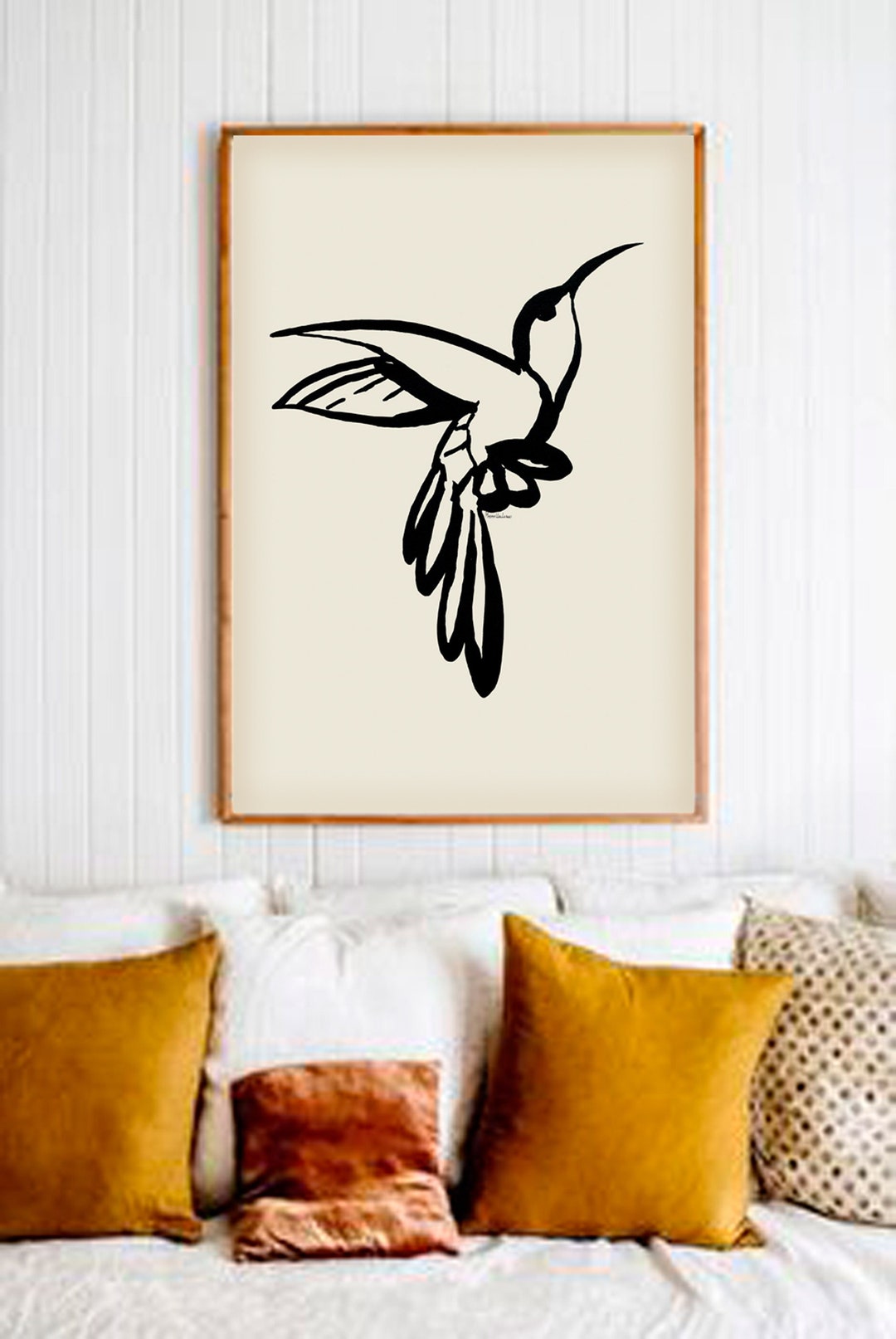 Vintage Hummingbird Art Line Drawing Digital Art, Hummingbird Poster ...