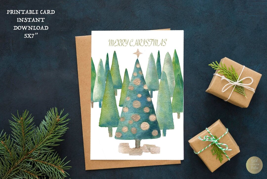 Christmas Tree Card Printable, Christmas Greeting Cards, Digital ...