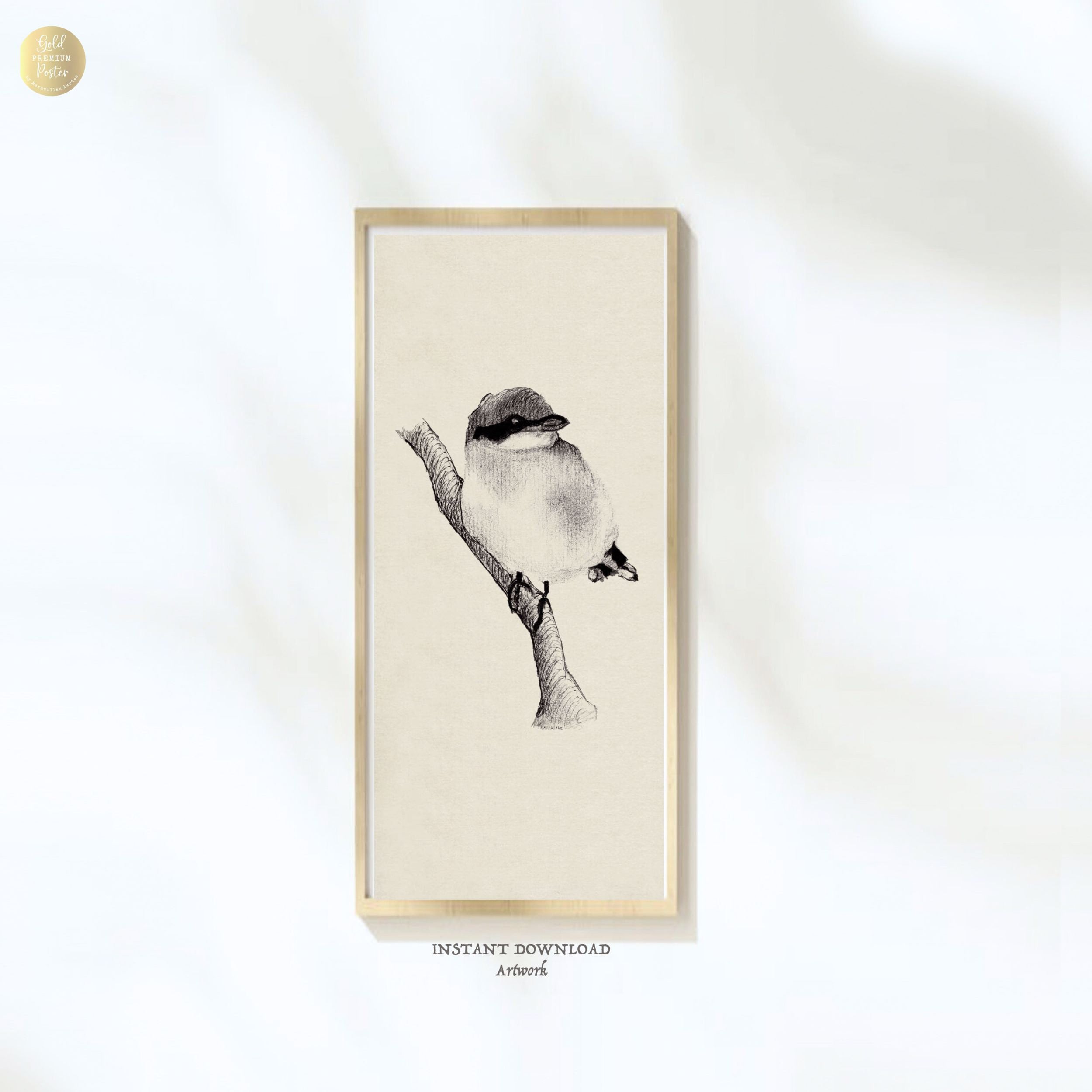 Vintage Bird Drawing Tall Long Narrow Wall Art Vertical BIRD Sketch Art ...