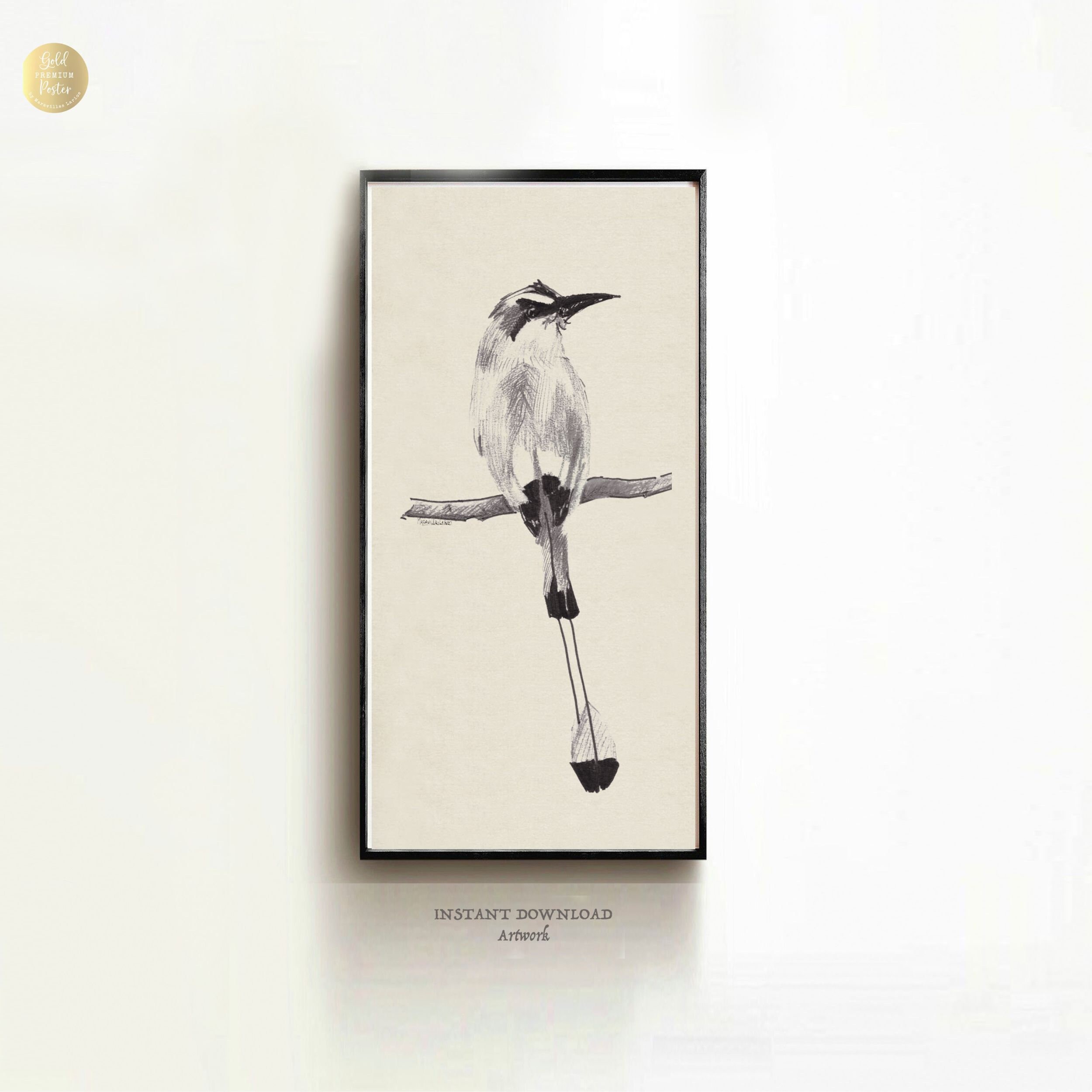 Tall Long Narrow Wall Art Vertical Vintage BIRD Sketch Panoramic Wall ...