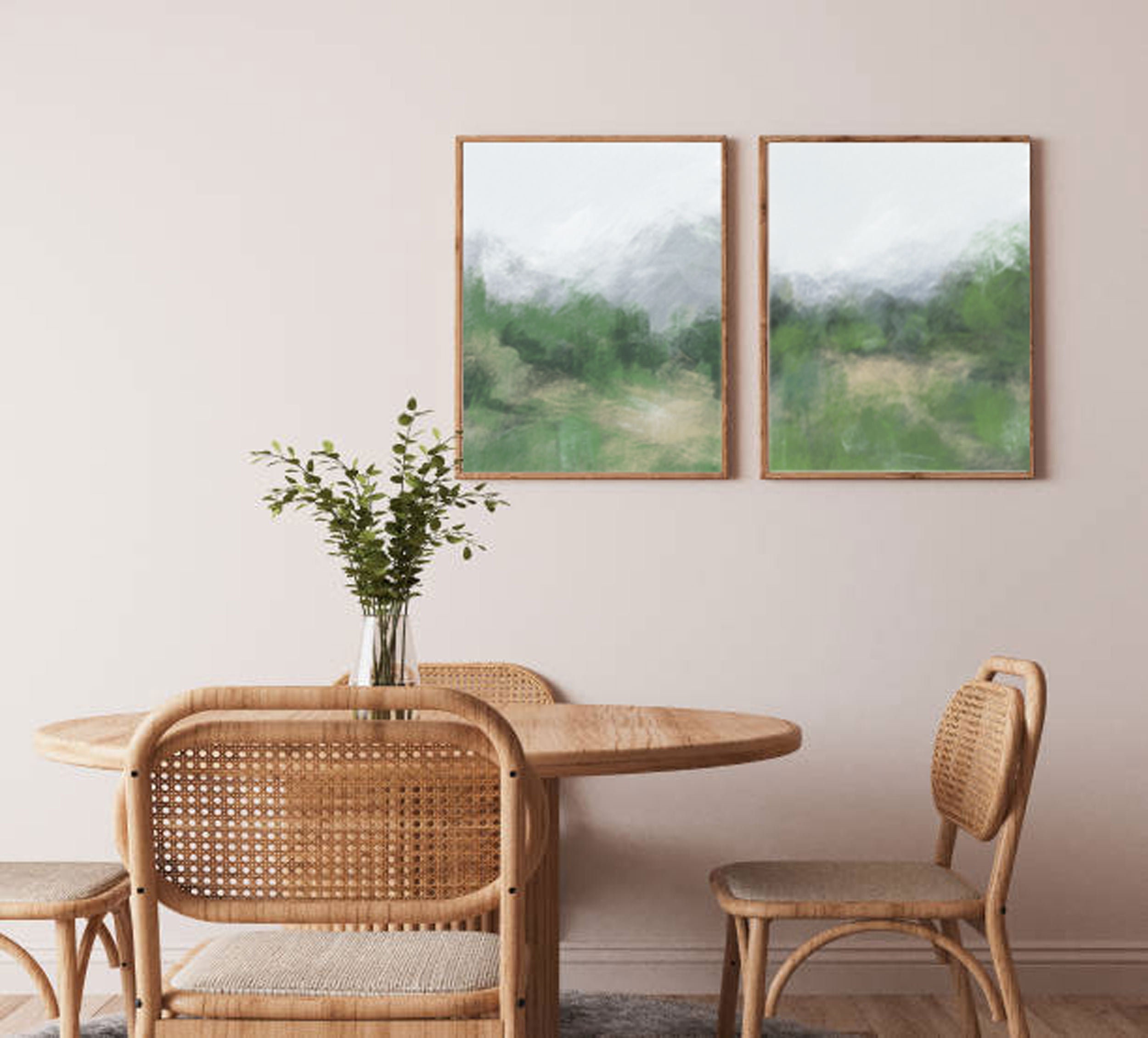 Sage Green Pastel Landscape Painting Original Set of 2 Piece PRINTABLE ...
