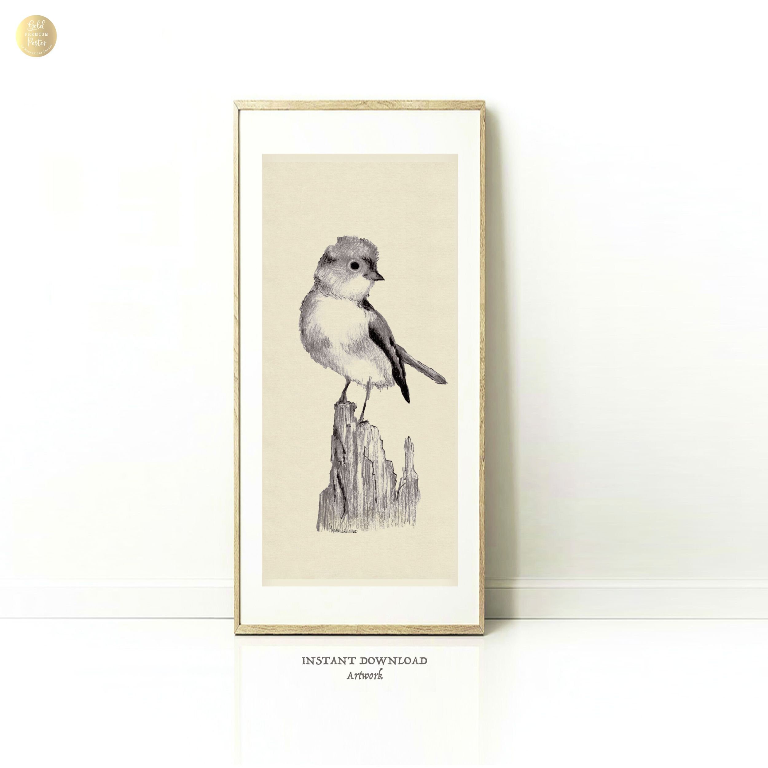 Vintage Bird Sketch Tall Long Narrow Wall Art Vertical BIRD Artwork ...
