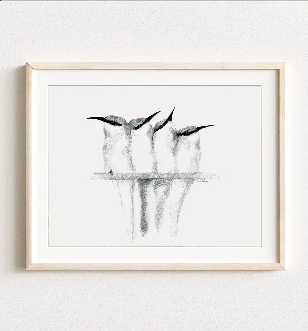 PRINTABLE Birds Original Pencil Sketch Drawing Wall Art,gray Black ...