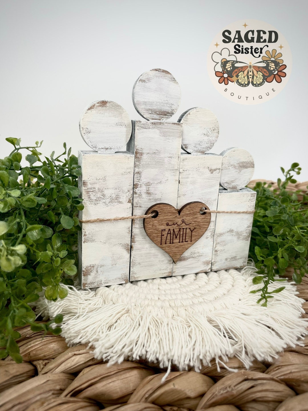 Wooden Block Family Home Decor Shelf Sitter Our Family Tier Tray Decor ...