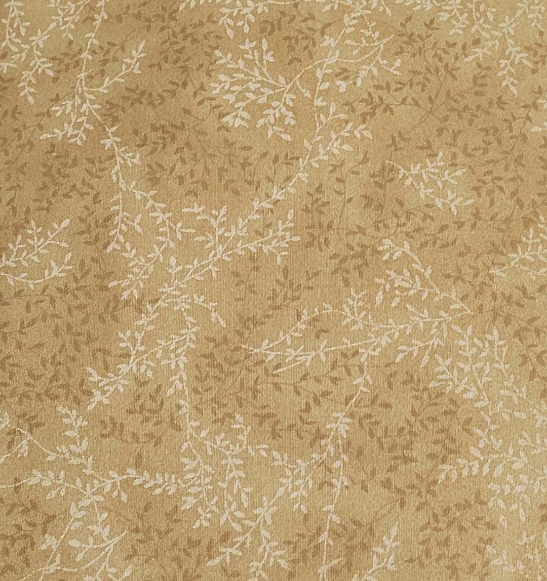 Cotton Fabric, Tan Tiny Leaves, by the Yard, Quilters Cotton, Keepsake ...