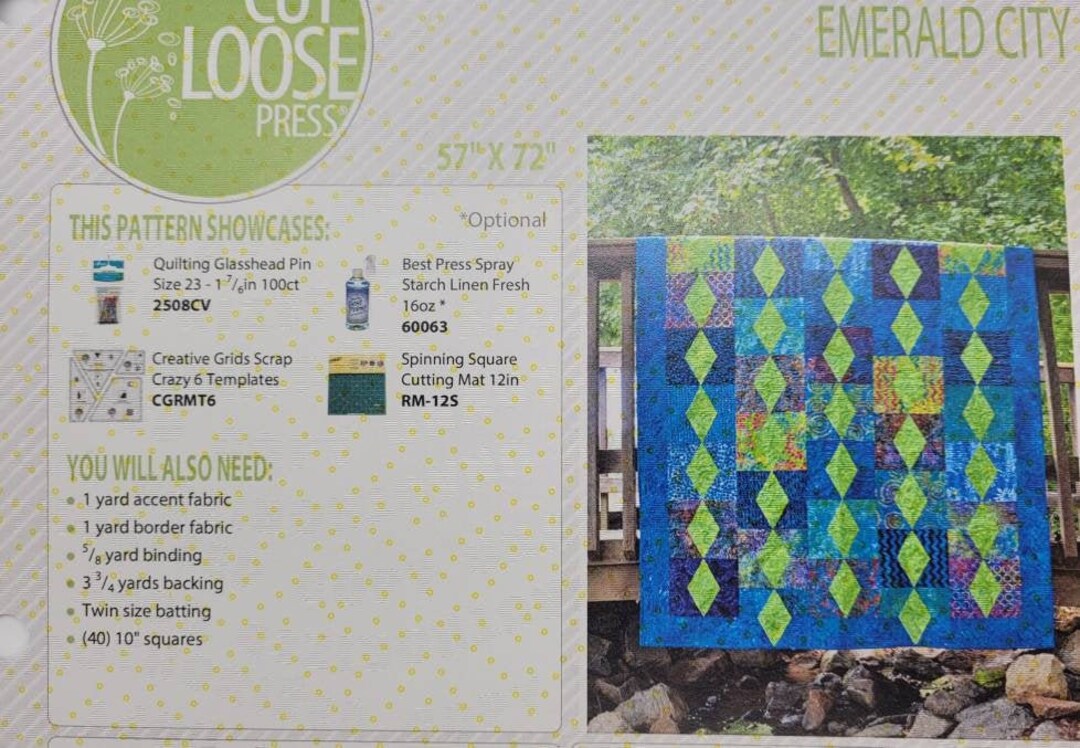Emerald City Quilt Pattern, 57x72, Sturdy Notebook Ready Page, Full ...