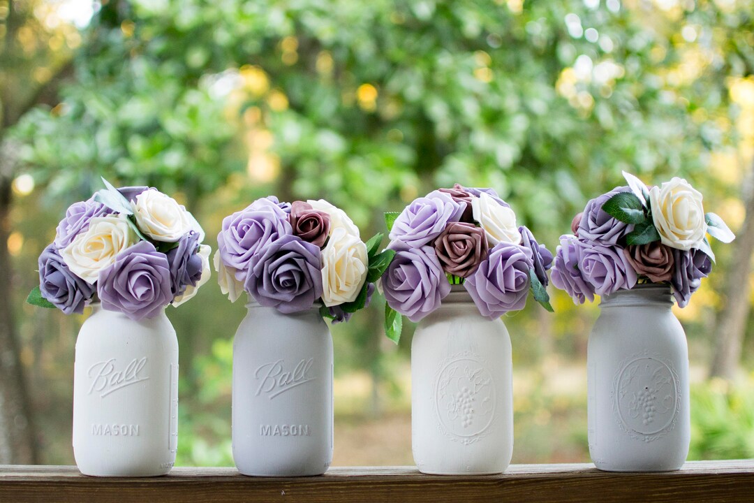 Chalk Painted Mason Jar Floral Centerpieces - Etsy