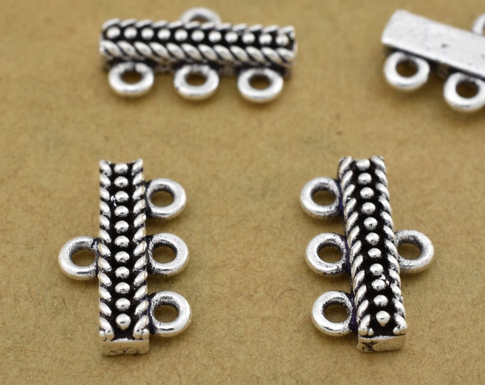 Silver End Bars 3 to 1 Strand Connectors Links Antique Silver Plated ...