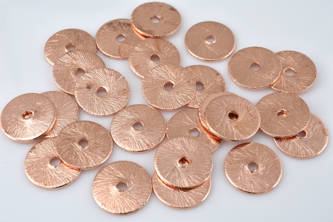 Copper Spacers 10mm -25pcs Flat Copper Disc Spacer Beads, Brushed ...
