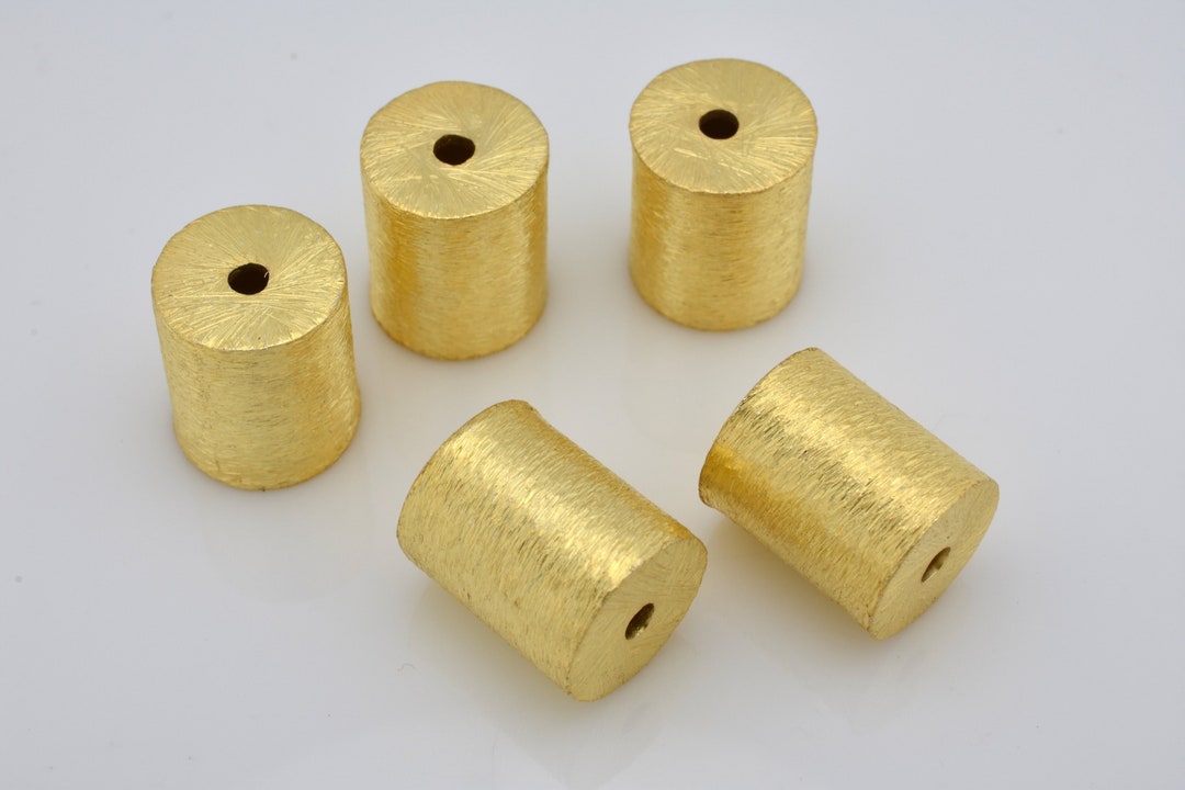 2mm Hole Gold Cylinder Beads 12mm Brushed Gold Plated Cylinder Beads ...