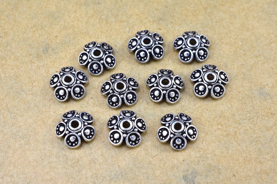 10 Silver Plated Bead Caps for Jewelry Making, Bali Style Caps 10mm ...