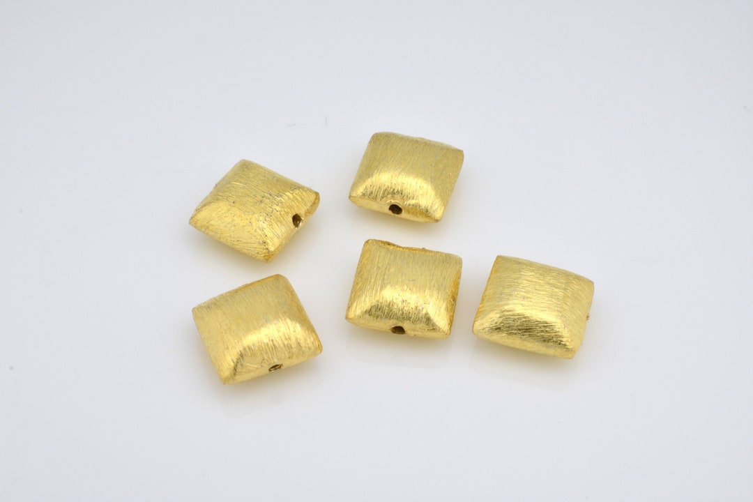 10mm -5pc Square Gold Beads, Brushed Finish, Cushion Shape Gold Plated ...