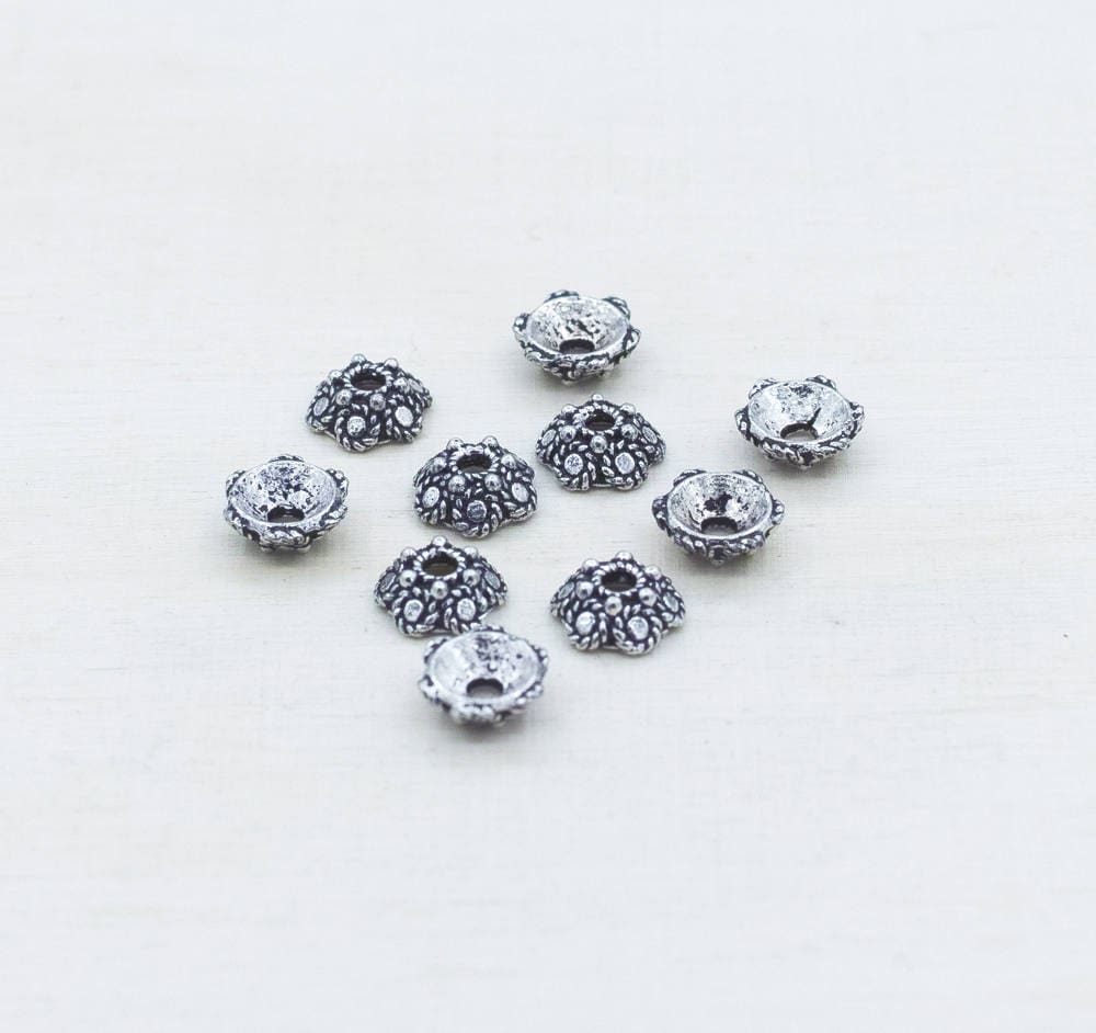 7mm 10pc Silver plated Bead Caps Antique Bali bead caps | Etsy