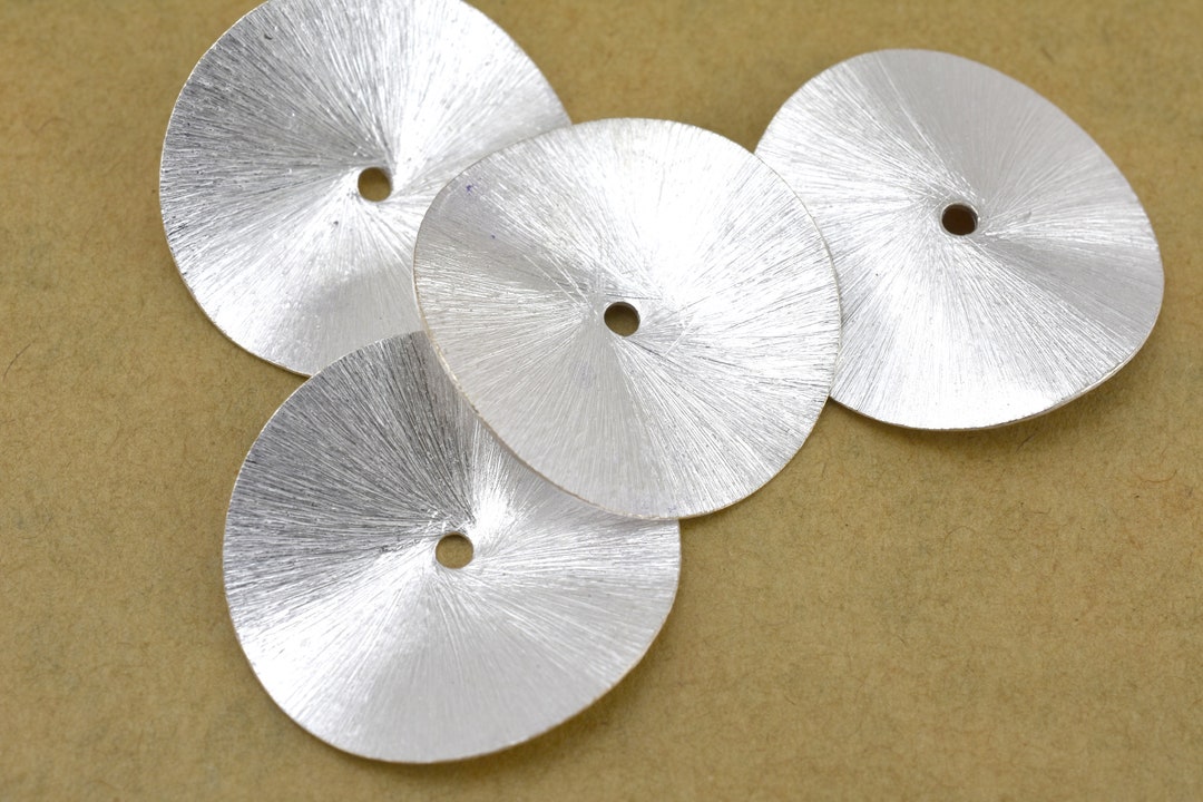 24mm - 4pc Wavy Disc Spacers Silver Plated Brushed Potato Chips Disk ...
