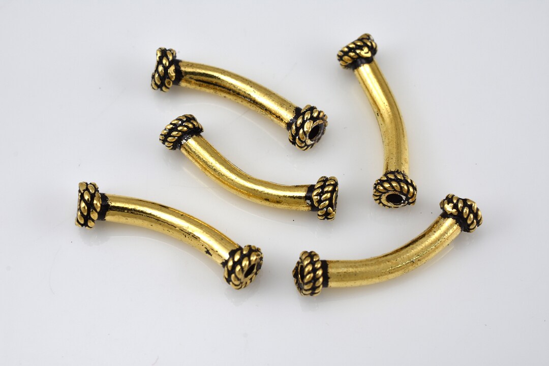 22mm -5pc Bali Style Gold Curved Tube for Jewelry Making, Gold Plated ...