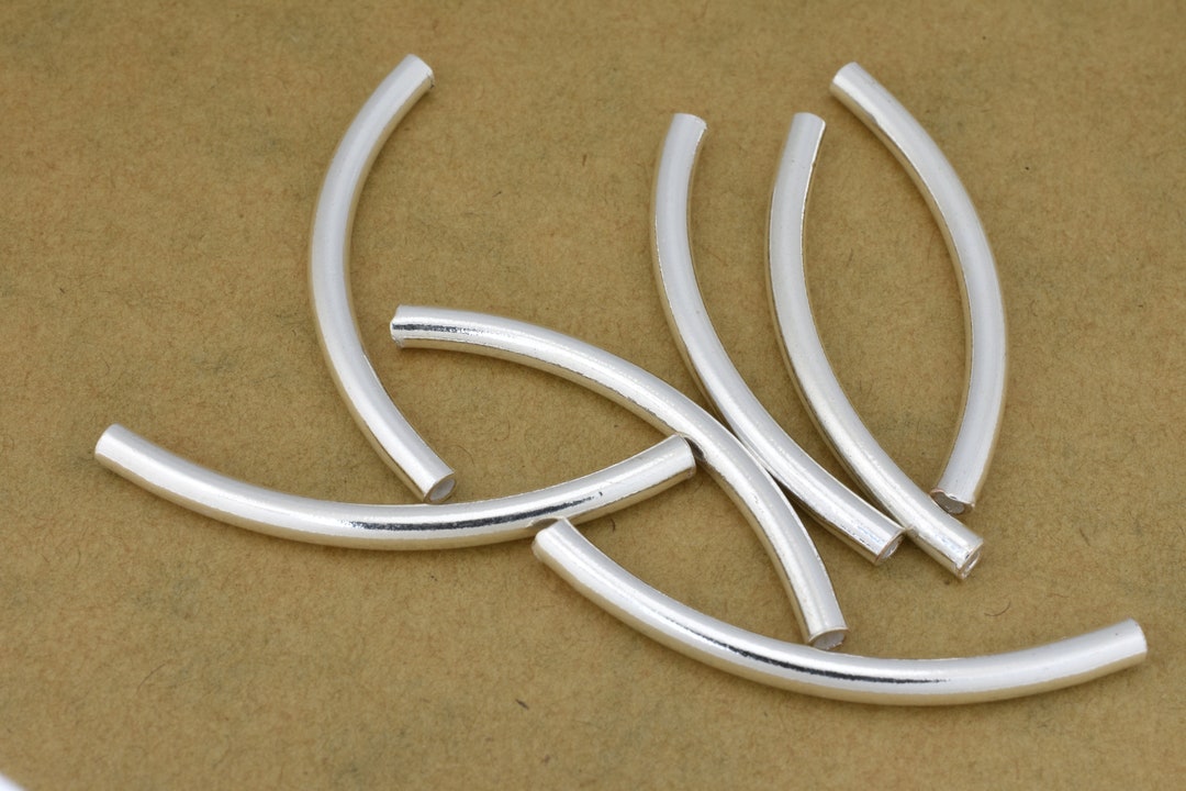 40mm - 7pc Silver Tube Beads, Curved Pipe Beads, Curved Tube Beads ...
